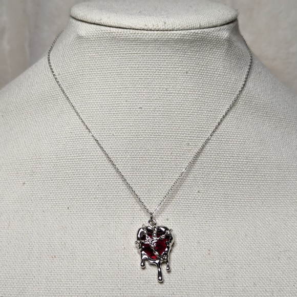 Handmade | Jewelry | Gothic Heart Shaped Dripping Chain Red Crystal ...